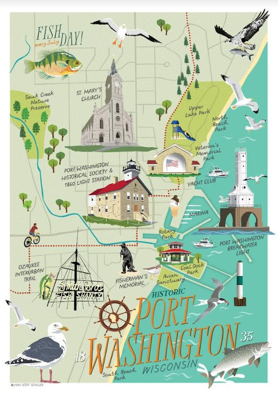 Port Washington Map – Locally Inspired WI